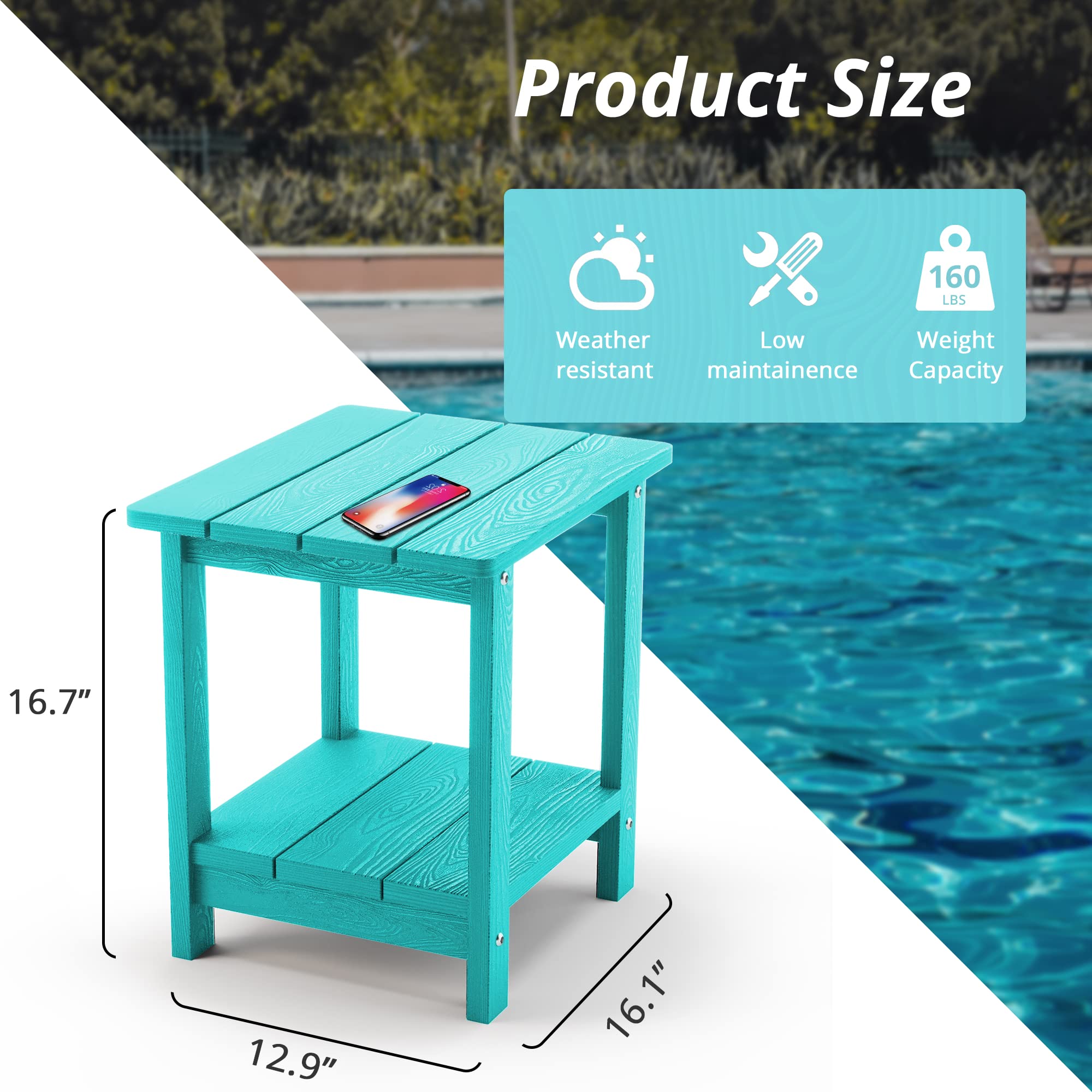LUE BONA Adirondack Outdoor Side Table, 2-Tier Red Poly Patio End Table Weather Resistant, Morden Side Table for Patio, Pool, Porch