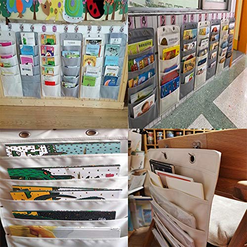 Jkhome Over Door Hanging Wall File Organizer Magazine File Folders Holders Storage Mail, Letter, Key Holder, Document, Book, Decorative Office School Home (Off-White, 5 Pockets-14.17β X 27.56β)