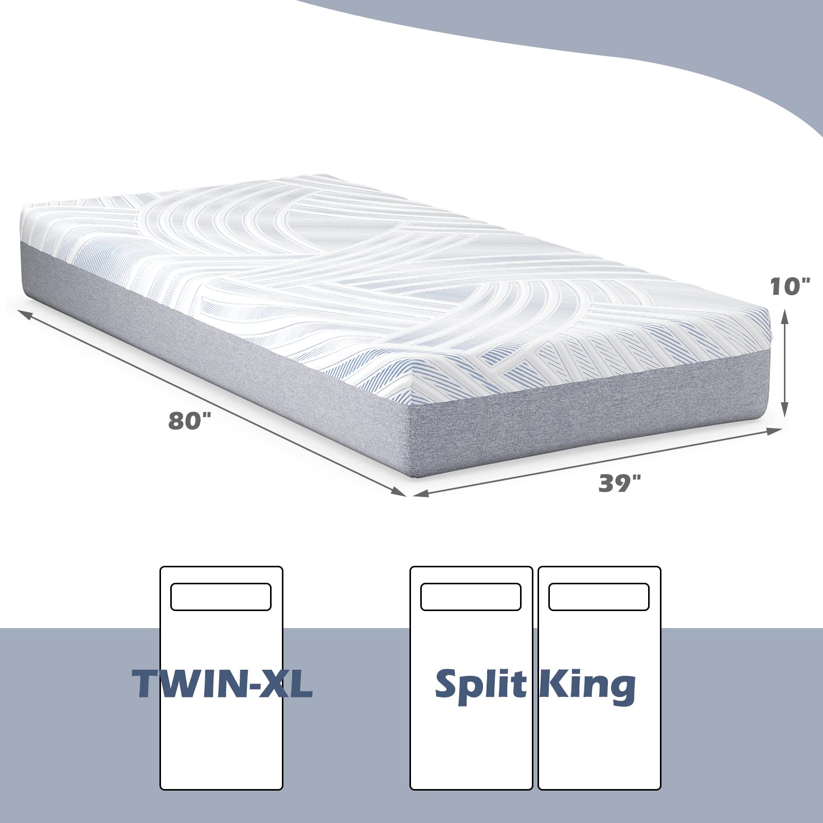 KOMFOTT 10 Inch Adjustable Bed Mattress Twin XL, 3D Transformable Cutting Mattress with Copper Gel Infused Air Memory Foam & Bamboo Charcoal Memory Foam, Mattress in a Box with CertiPUR-US Certified