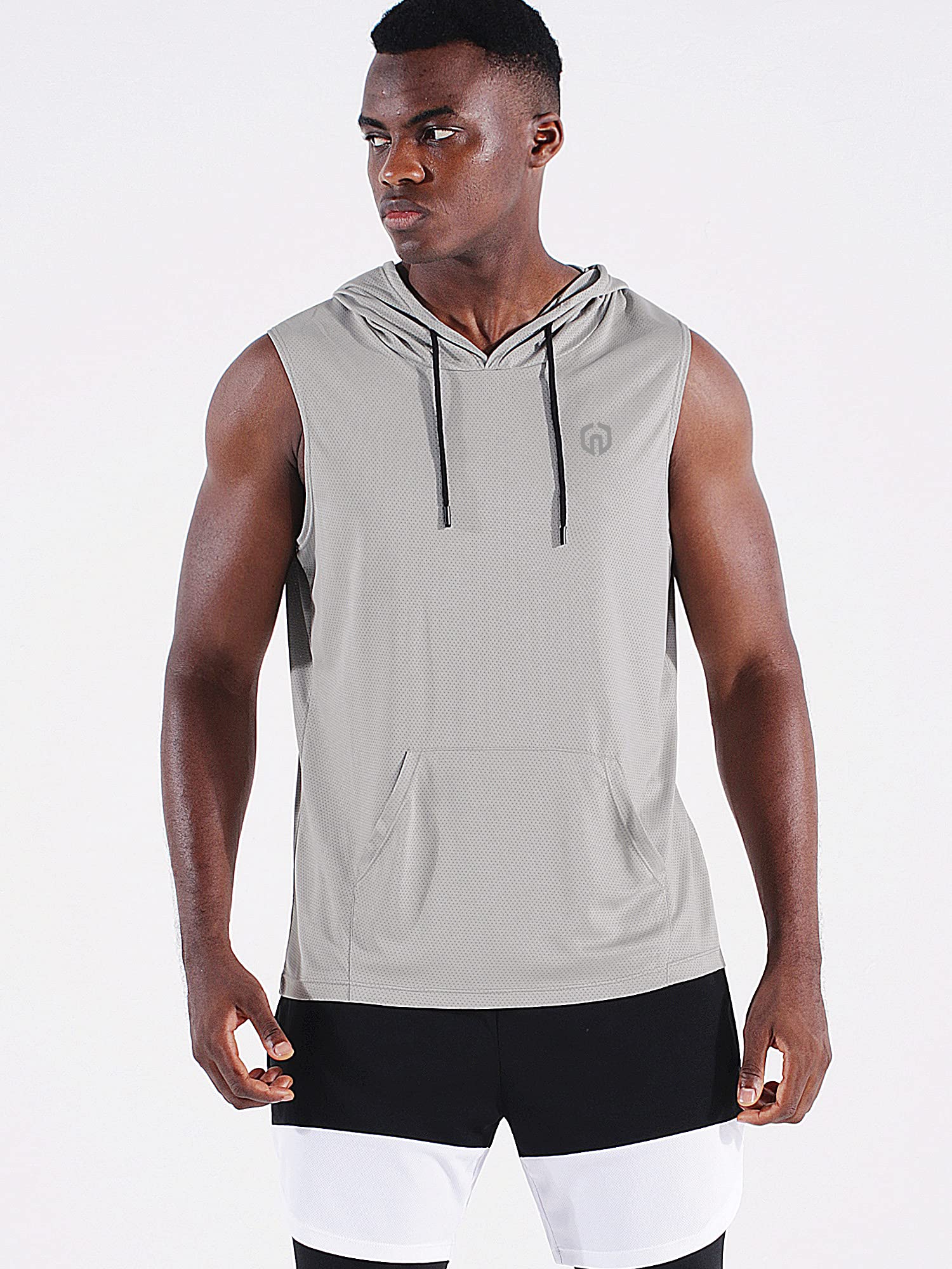 NELEUS Men's Running Tank Tops 3 Pack Sleeveless Workout Athletic Shirts with Hoods and Pockets,5093,Black/Grey/Blue,XL