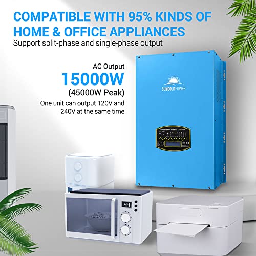 SUNGOLDPOWER 15000W 48V Inverter charger, Input 240V AC,Output 120/240V Split Phase Pure Sine Wave Inverter, Low Frequency Inverter, Heavy Duty Inverter for off Grid System(MPPT excluded)