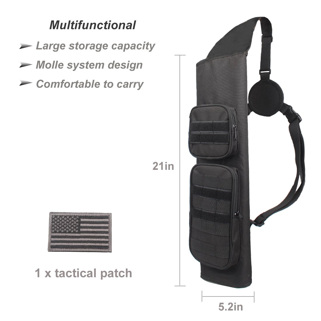 KRATARC Archery Back Arrows Quiver Bag with Molle System and Pockets for Hunting Shooting Target Practice (Black- molle design)