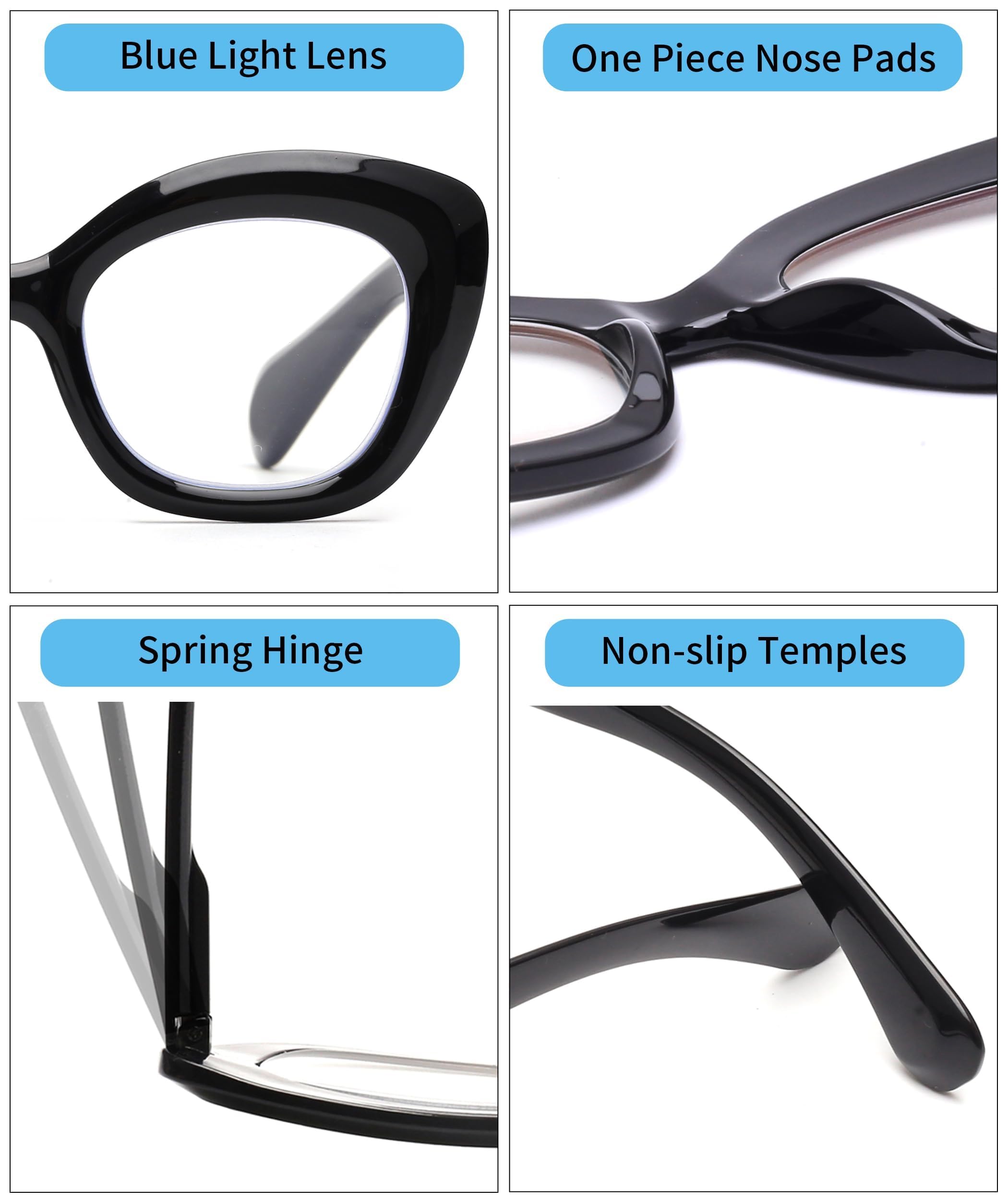 JM 3 Pack Oversized Cat Eye Reading Glasses for Women Funky Blue Light Flexible Cateye Readers +1.75