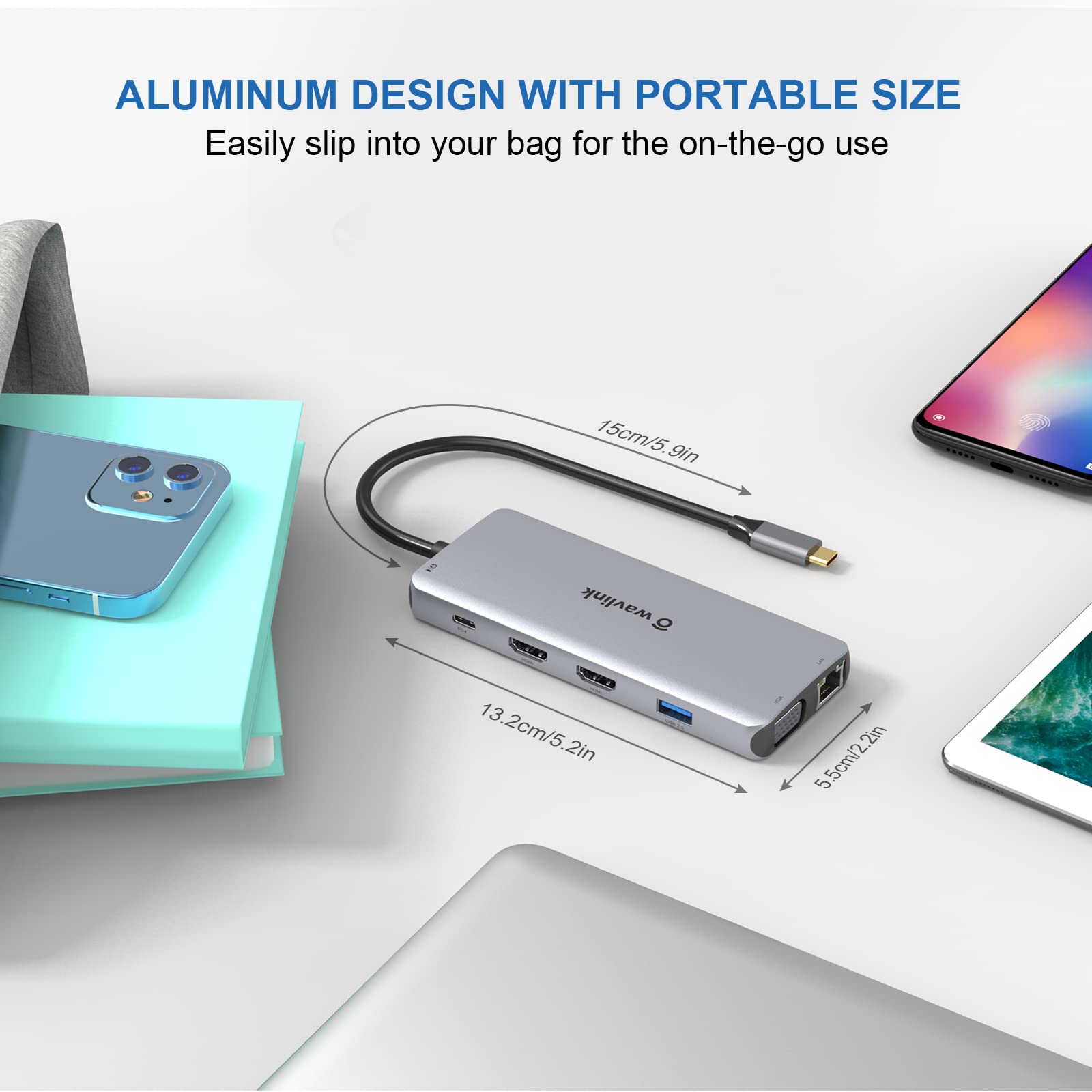 WAVLINK USB C Hub/Docking Station,13-in-1 Triple Display Type-C Adapter(2HDMI,2K VGA,Ethernet,USB 3.0/2.0,SD/TF Card Reader,Audio,89W PD3.0) for MacBook Pro,Dell XPS 13/15,HP,Lenovo Yoga