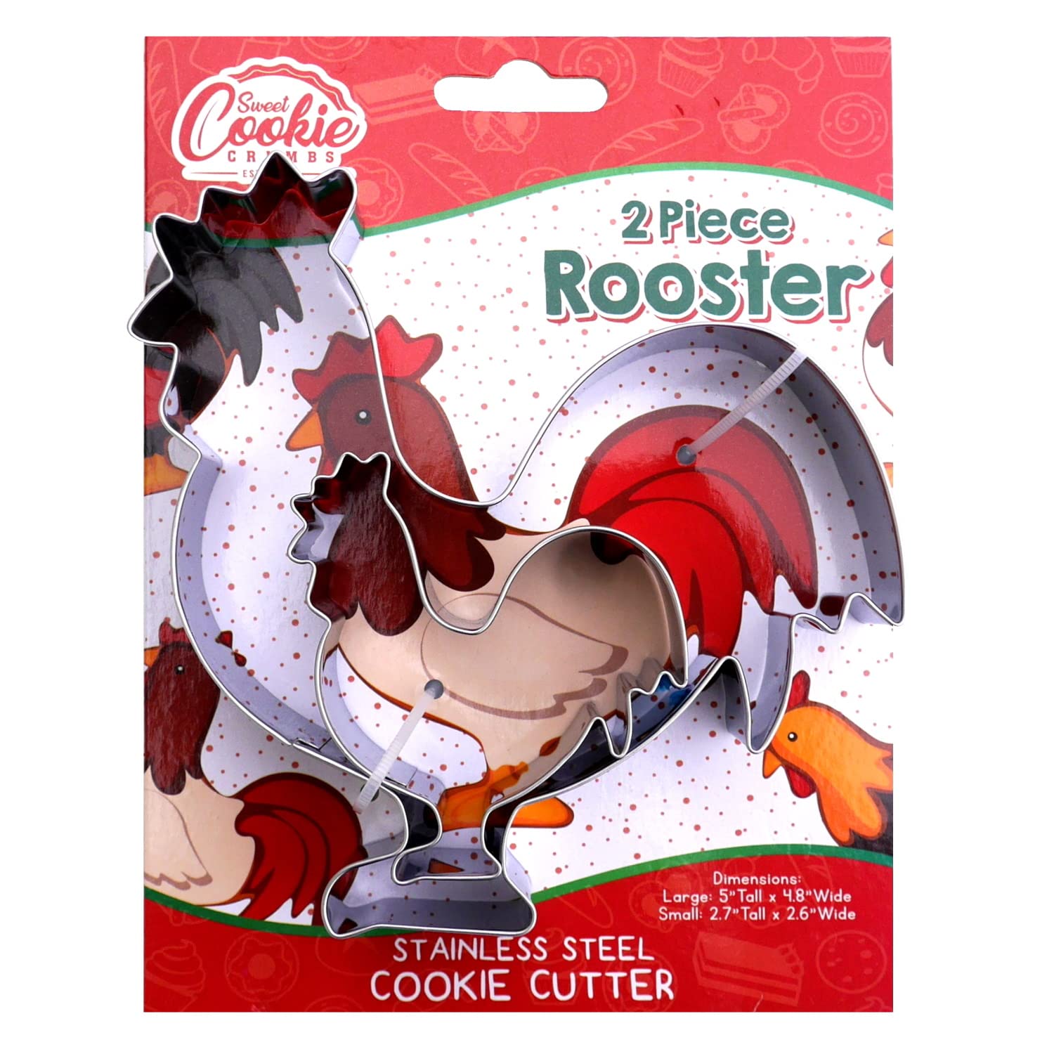 Rooster Farm Animal Cookie Cutter 2 Piece Set, Premium Food-Grade Stainless Steel, Dishwasher Safe (Rooster 2 Pc Set)