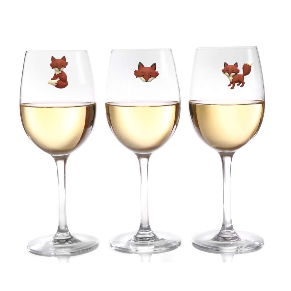 Simply Charmed Fox and Owl Wine Glass Charms - Magnetic Drink Markers for Regular or Stemless Glasses