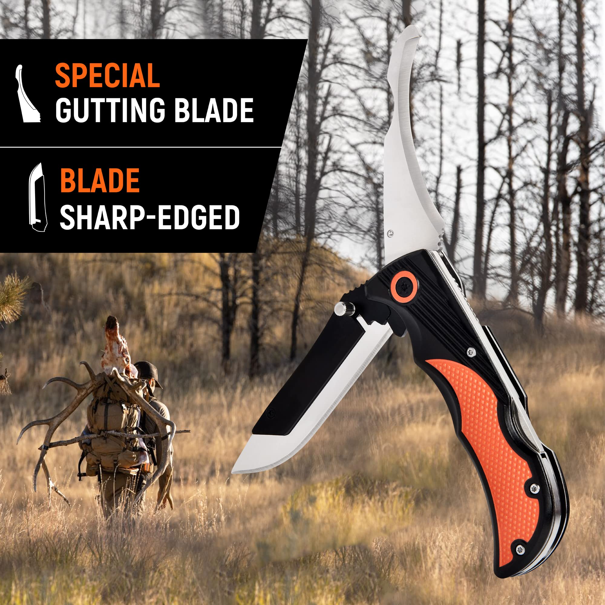 Lancergear Hunting Knife, Skinning Knife, Outdoor Pocket knives with Replaceable 3.5'' Blades, Deer knife, Folding Double-Blade Knife
