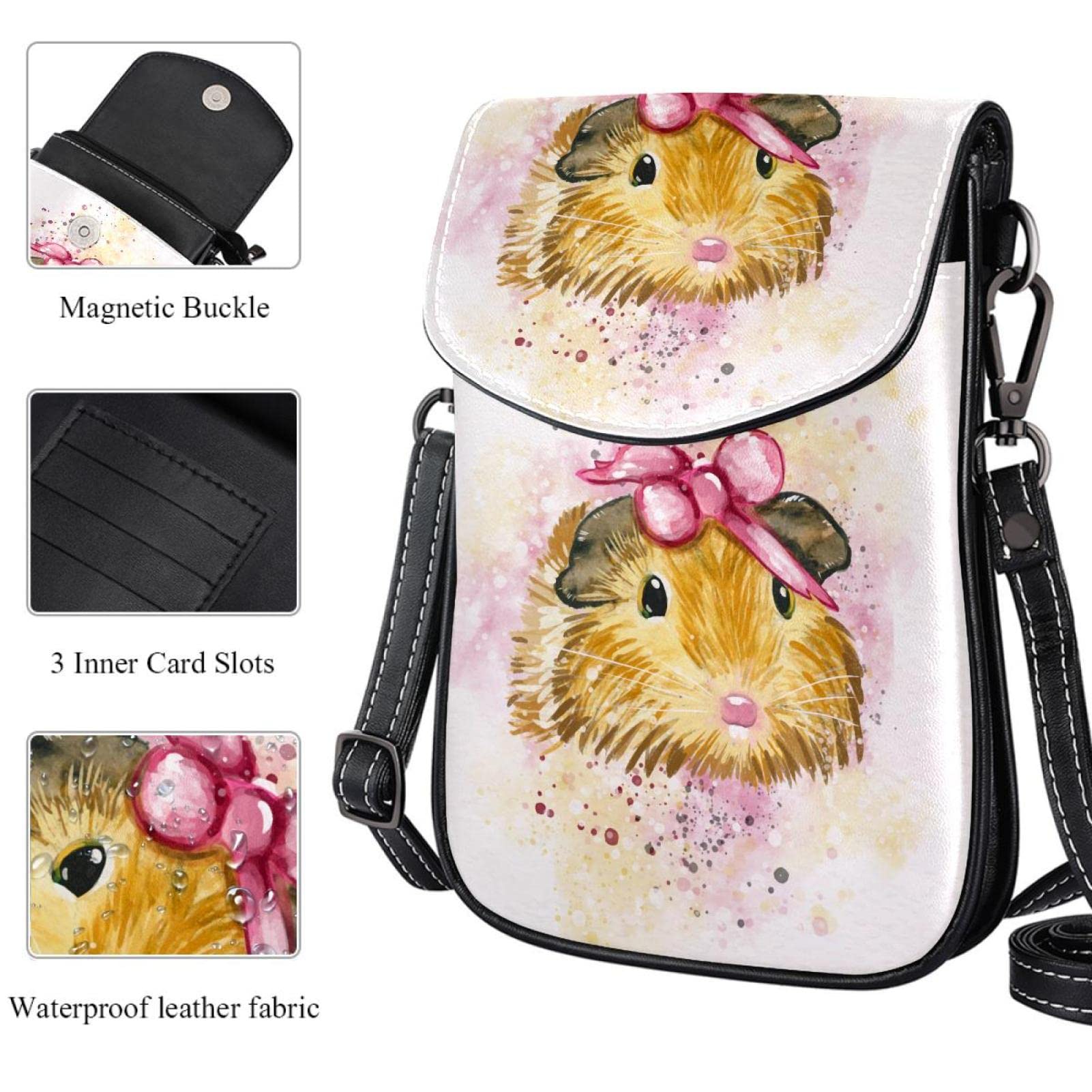 Small Crossbody Cell Phone Purse Wallet for Women Lovely Watercolor Guinea Pig-01