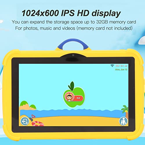 Pomya Kids Tablet,Toddler Tablet,7 Inch Kids Tablet,1GB RAM 8GB ROM, HD Eye Protection Screen Dual Camera Toddler Tablet, Kids Tablet with Stand Protective Case (Yellow)