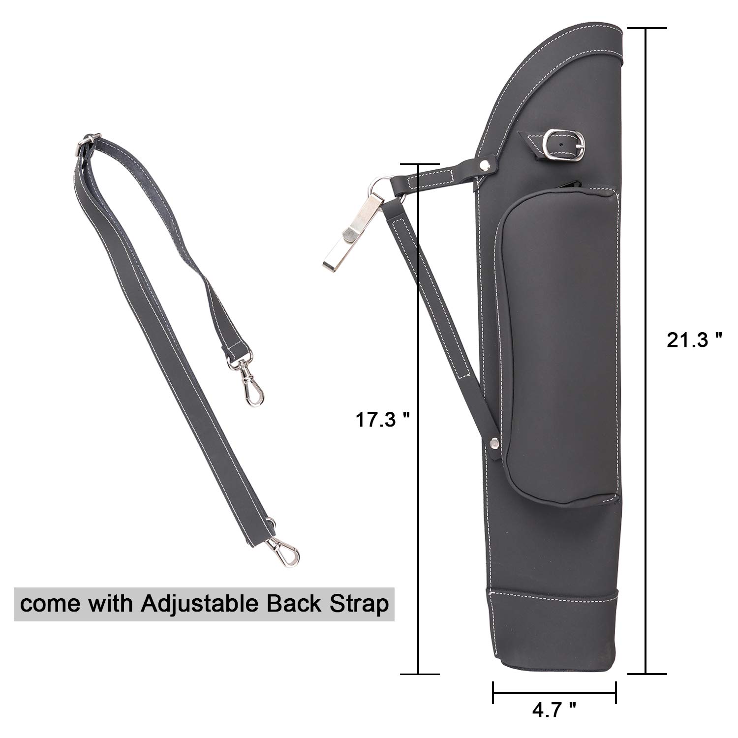 KRATARC Archery Dual Use Leather Back Arrow Quiver Hip Quiver Waist Hang Side with Adjustable Strap Belt Clip (Black)