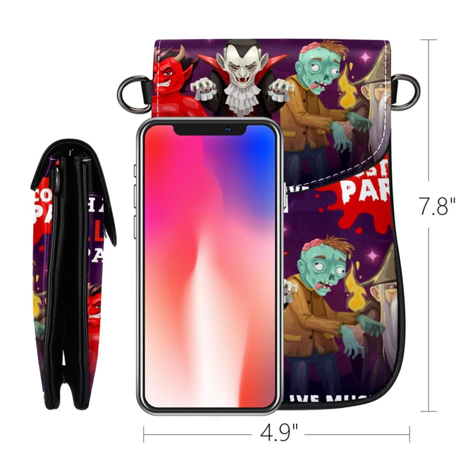 Small Crossbody Cell Phone Purse Wallet for Women Halloween Party Vampire Zombie Devil Wizard