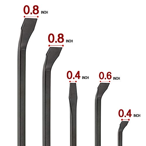 RIMKOLO Pry Bar Set, 5-Piece Heavy Duty Pry Bars with Thicker Strike Caps, Mechanic Hand Tools for Automotive, Demolition, Nail Puller, Crowbar