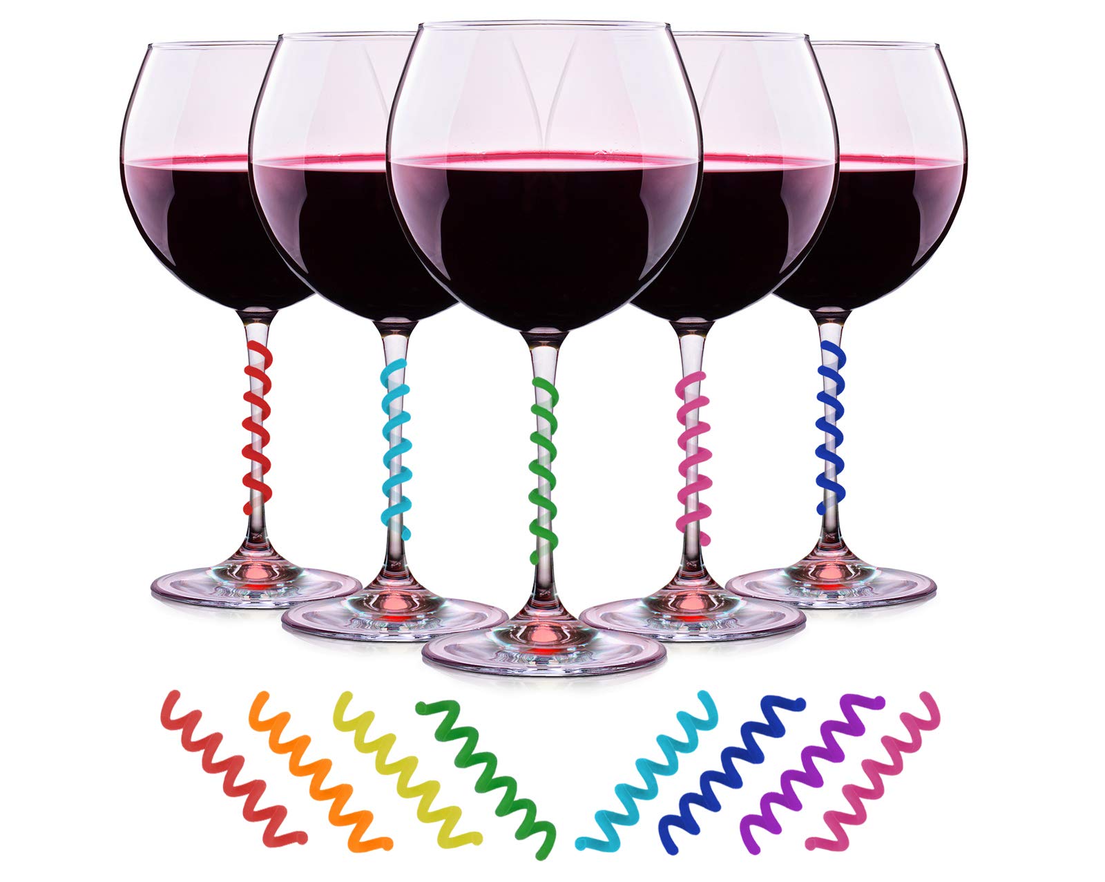 Simply Charmed Wine Glass Charms Set of 8 Silicone Drink Markers for Cocktails, Martinis, Champagne Flutes and More
