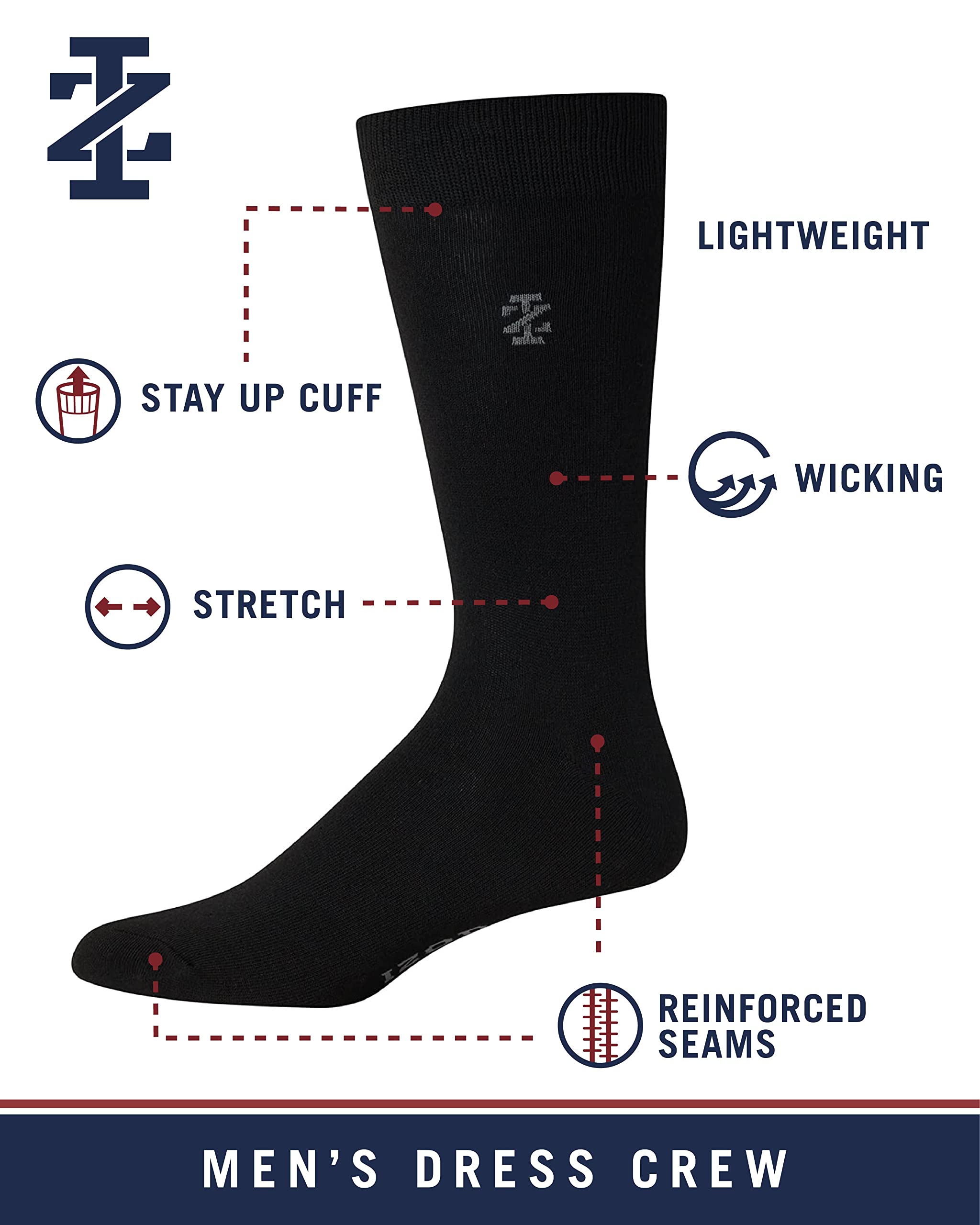 IZOD Men's Dress Socks - Lightweight Mid-Calf Crew Dress Socks (7 Pack), Size 6-12.5, Black