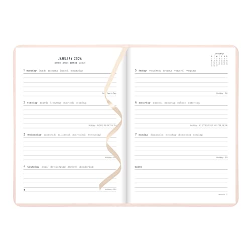 Letts Conscious Weekly/Monthly Planner, 12 Months, January to December, 2024, Sewn Binding, A5 Size, 8.25" x 5.875", Multilingual, Rosewater (C082399-24)