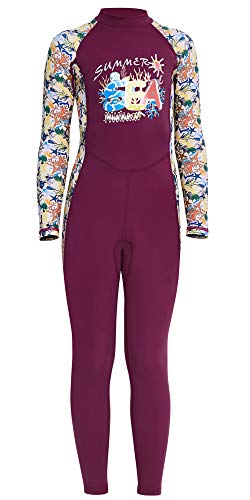 Kids One Piece Long/Short Sleeve Swimsuit Sun Protection Sunsuit Purple M