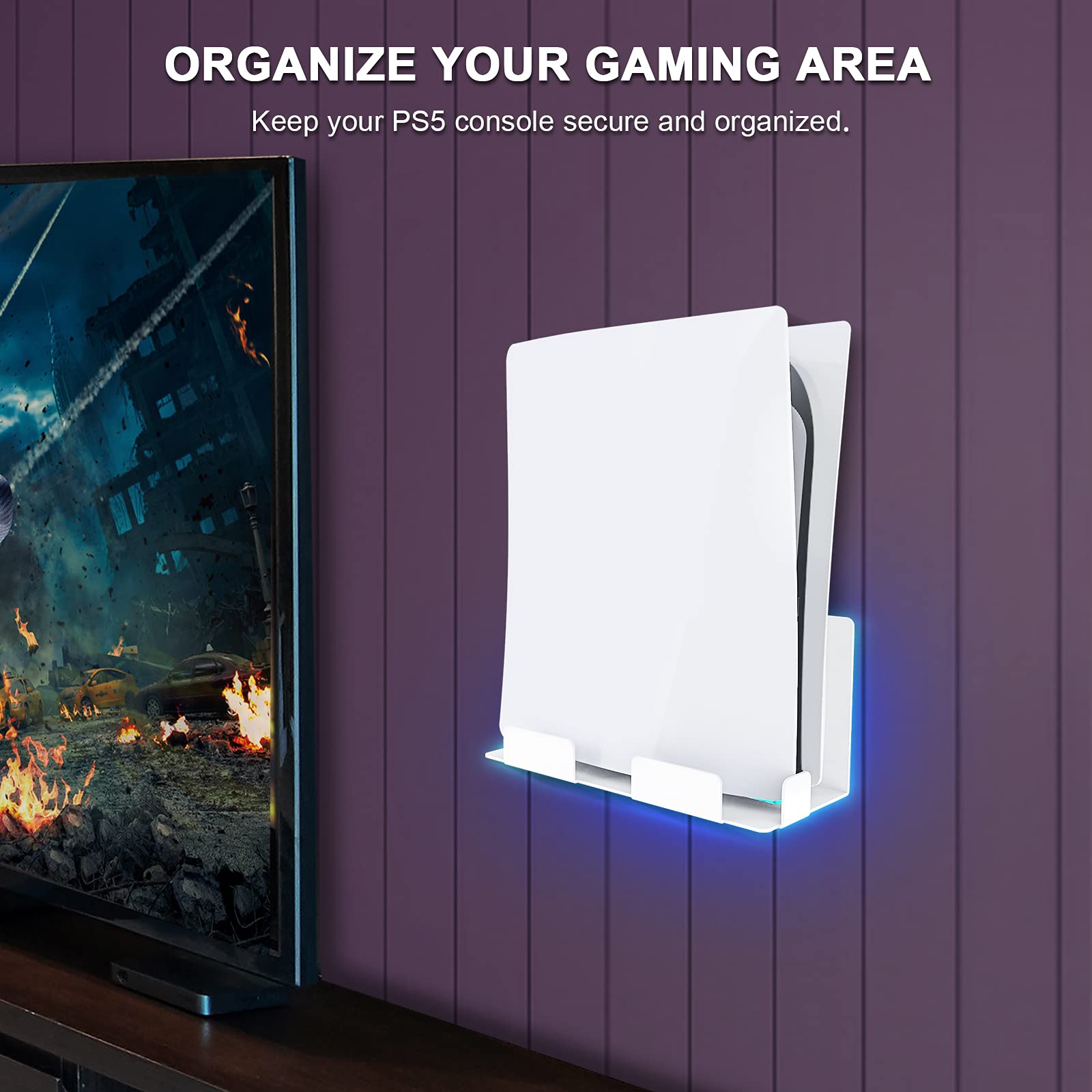 NexiGo PS5 Accessories Wall Mount for Playstation 5 (Disc and Digital), Stable Metal Wall Hanging Stand for PS5 Console Wall Mounting Stand/Holder/Rack (White)
