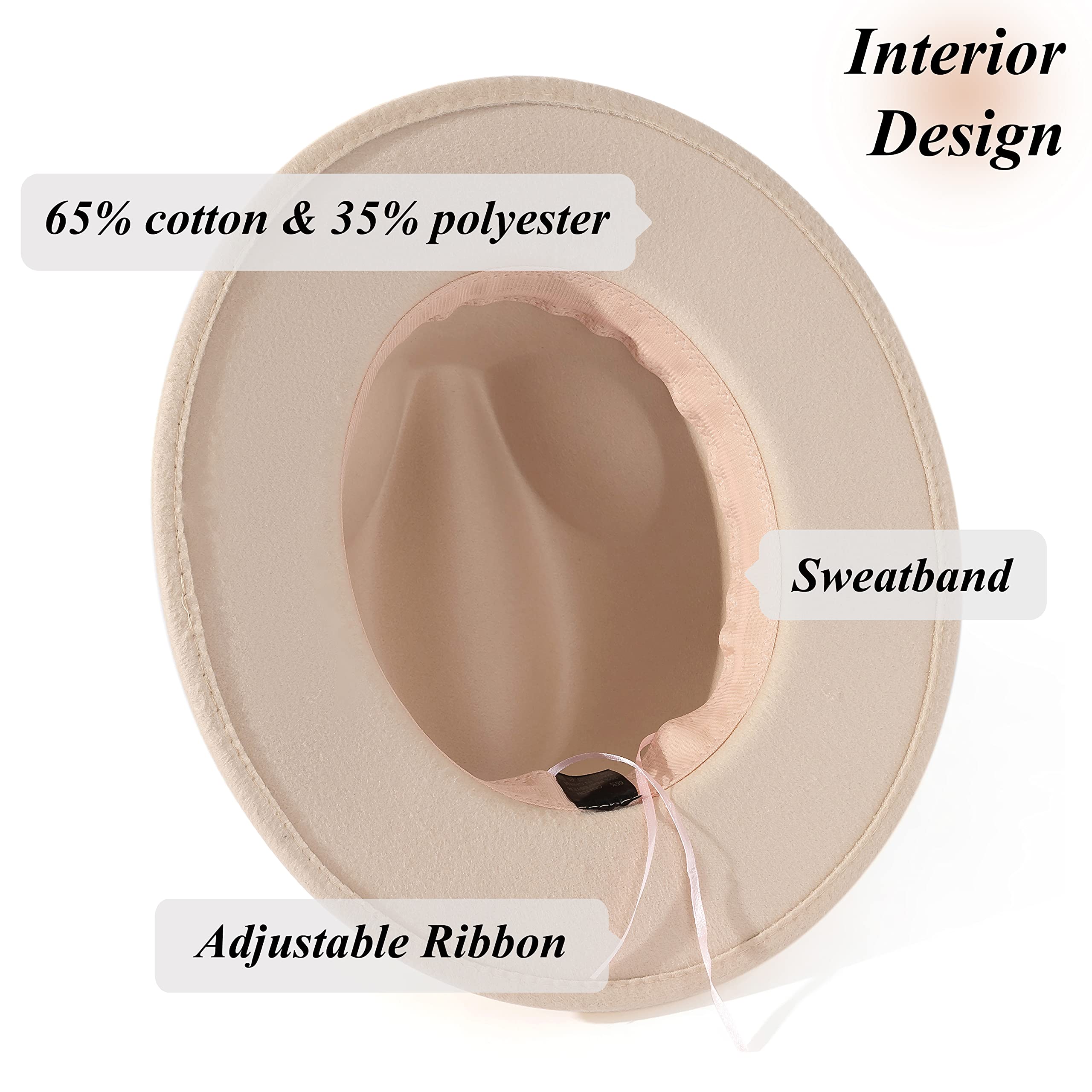 Lisianthus Womens Wide Brim Fedora Hat Felt Jazz Cap with Belt Buckle Decor Brown Belt-Creamy M