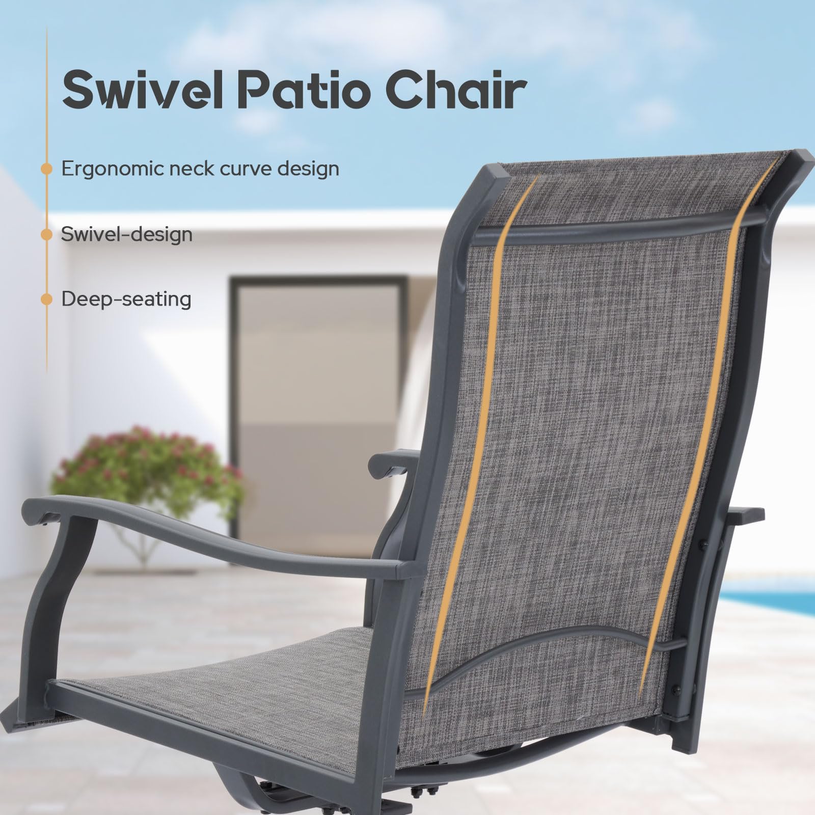 VICLLAX 7 Pieces Patio Dining Set for 6, 48" Round Patio Table and 6 Swivel Outdoor Chairs for Lawn Garden, Patio Dining Table and Chairs, Black Table