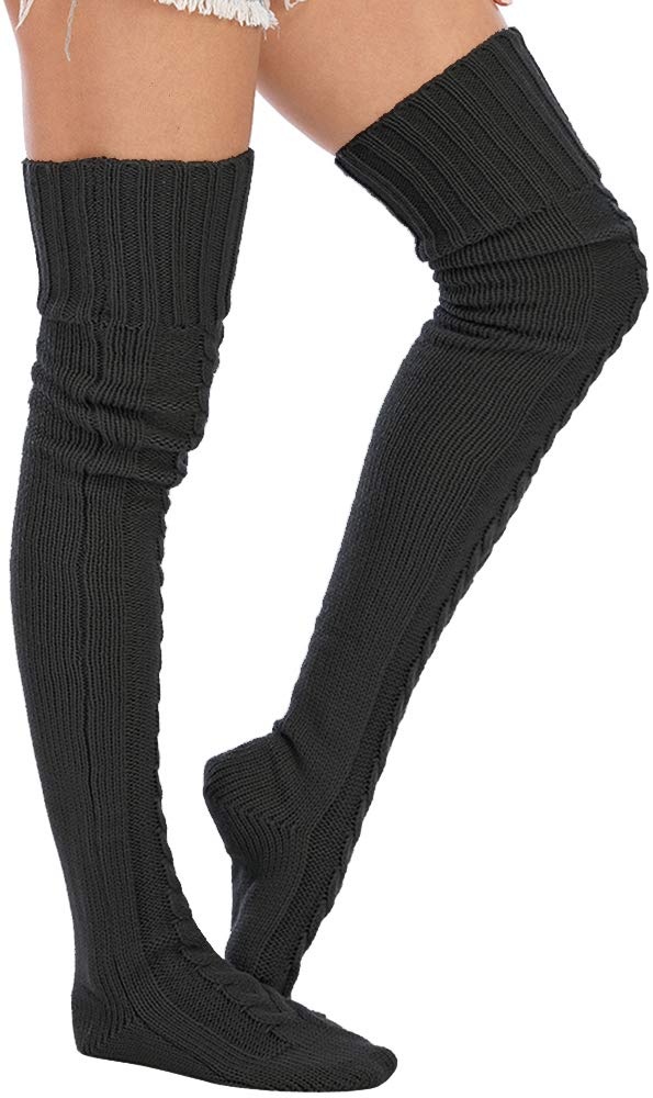 Leoparts Women's Cable Knitted Thigh High Boot Socks Extra Long Winter Stockings Over Knee Leg Warmers
