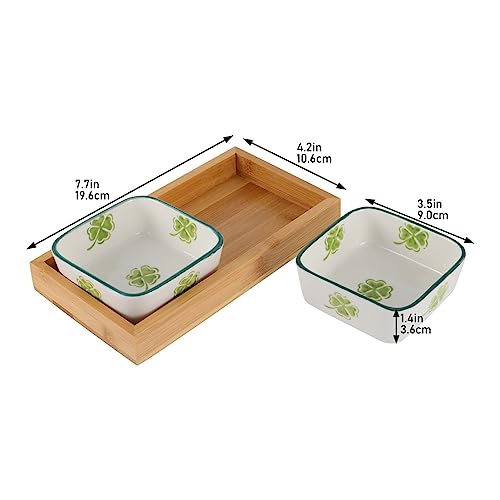 YARDWE Ceramic Snacks Plates Clover Pattern Fruits Nuts Dish St Patricks Day Party Tableware Shamrock Spice Sacue Dish for St Patricks Day Favors