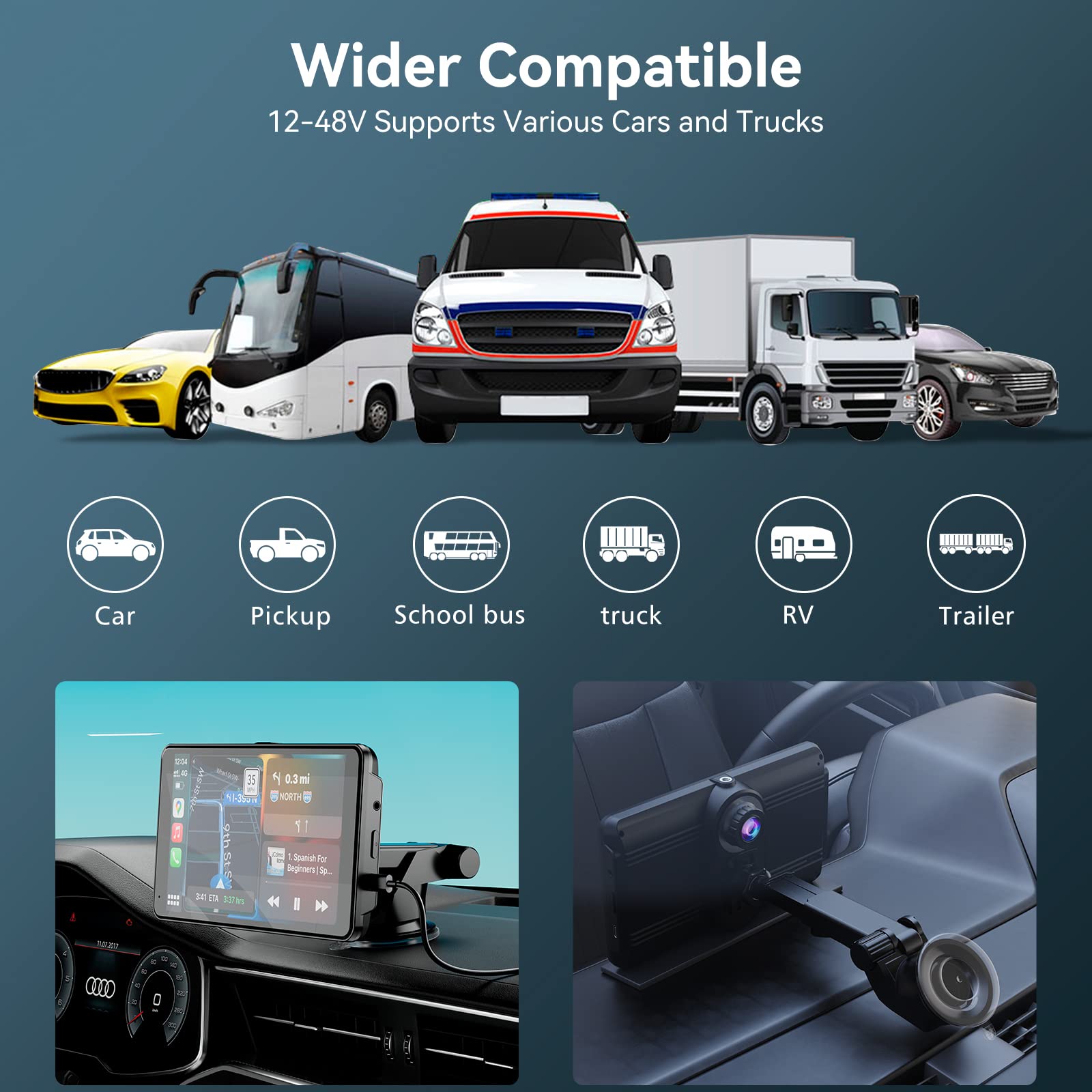 Spedal Portable Wired Car Stereo with Apple Carplay & Android Auto, 1080P Dash Cam with 7 Inch HD IPS Touchscreen, Voice Control, FM Transmitter, AUX/USB/32G TF Card, Supports Most Car Models