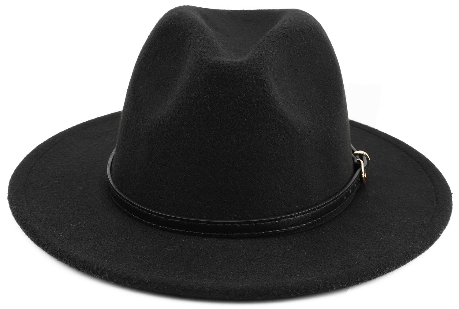 Melesh Wide Brim Unisex Classic Belt Buckle Fedora Hat (b Black)