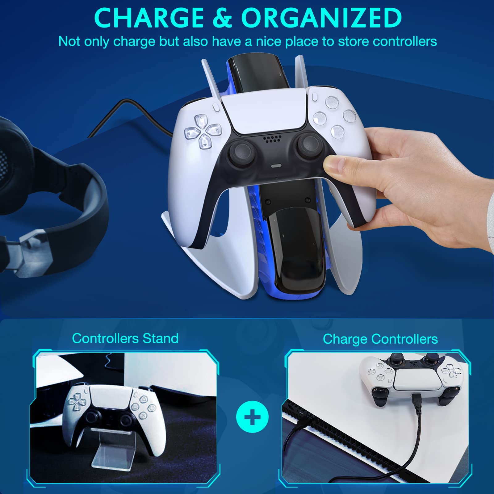 PS5 Controller Charger Station, PS5 Charging Station for Playstation Dualsense Controller, 5V/2.6A Fast Charging PS5 Controller Charger Dock for Playstation 5 Controller with Plane Design