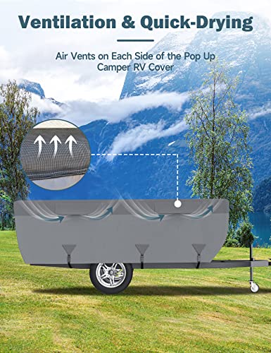 Tent Trailer Cover Umbrauto 2023 Upgraded 7 Layers Top Pop Up Camper Covers Waterproof Extra Thick Polypropylene Breathable Ripstop Anti-UV Pop Up Folding Trailer Cover Fits 10' - 12' Trailers
