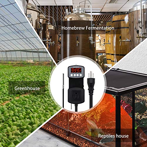WILLHI Digital Temperature Controller Build in Outlet 1650W 110V 15A Over Current Protection Thermostat Controller Heating Cooling -58~230β for Reptile Freezer Greenhouse Temperature Control, WH-1803A