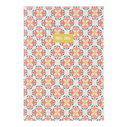 Letts of London Morocco Academic Weekly/Monthly Planner, August 2023 to July 2024, Week-to-View, Sewn Binding, Multilingual, A5 Size, 8.25" x 5.875", Coral (C031812-24)
