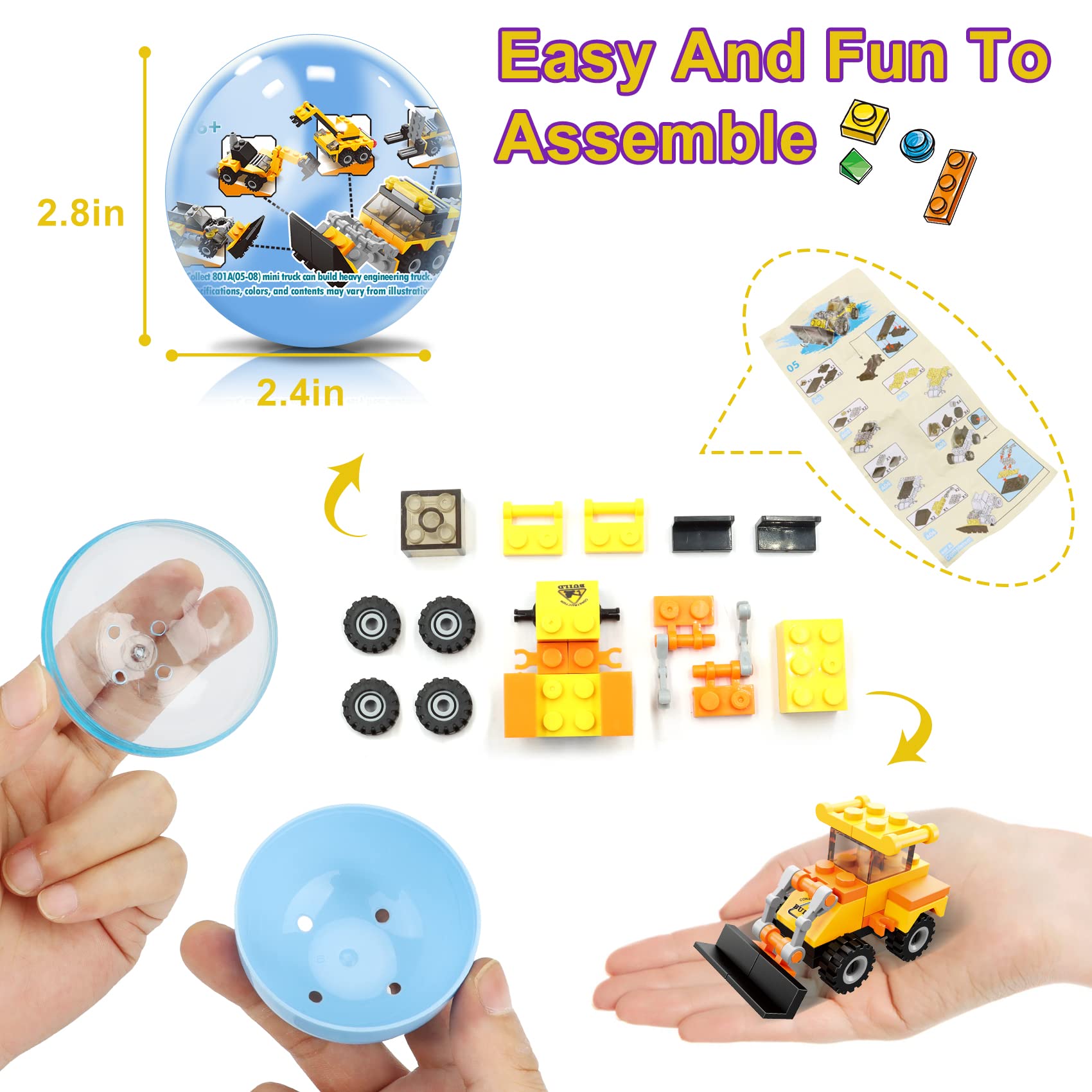 Prefilled Easter Eggs Kids Gift: 12 Easter Eggs Filled with Car & Helicopter Building Blocks Toys | 2.8" Easter Eggs for Easter Basket Stuffers | Surprise Toys Filled Eggs Hunt Easter Party Favor