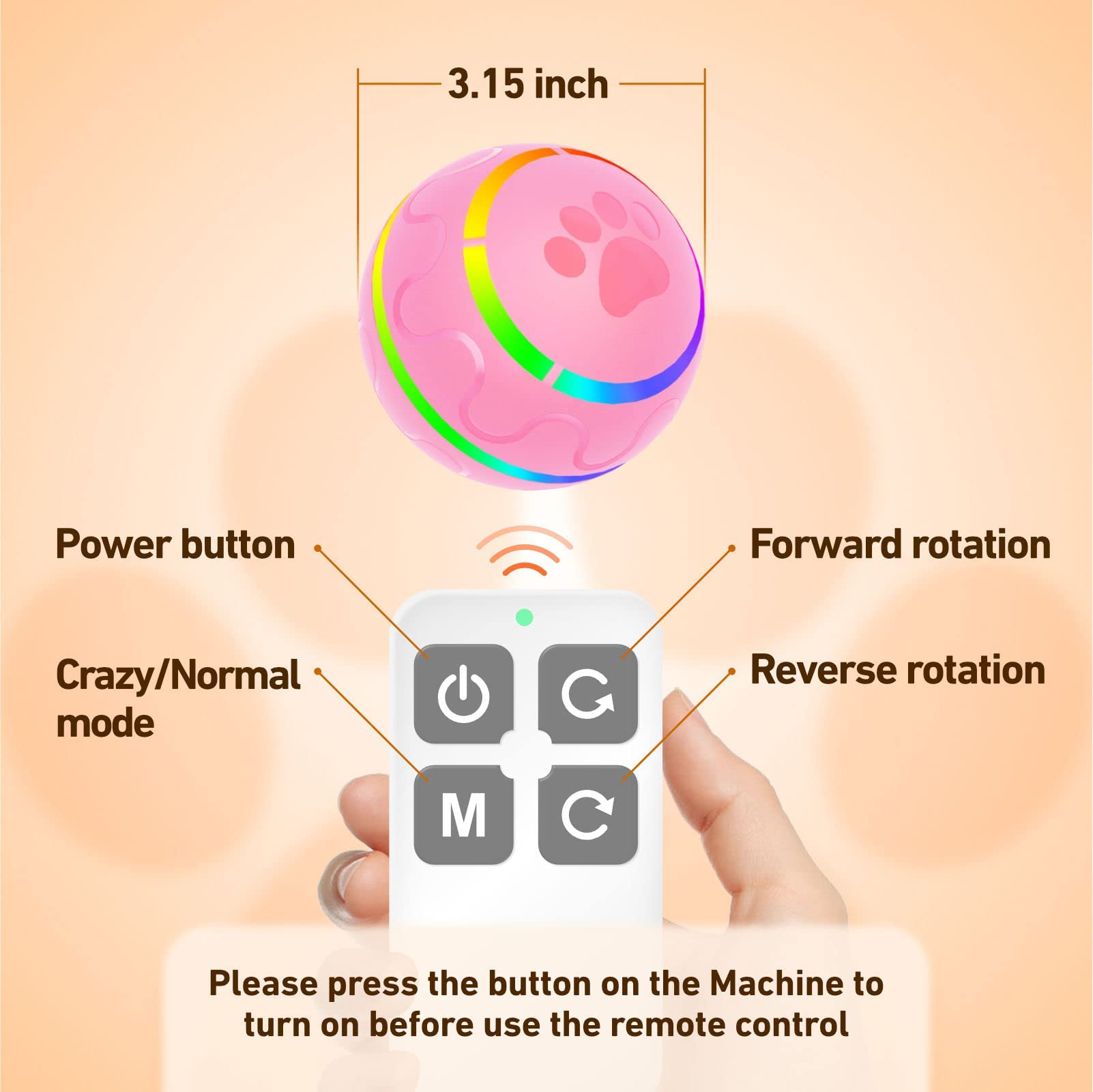 Kirisima Interactive Dog Balls Toys Active Rolling Ball for Dogs, Aggressive Chewers Toy, Remote Control Light-Up Dog Ball USB Rechargeable