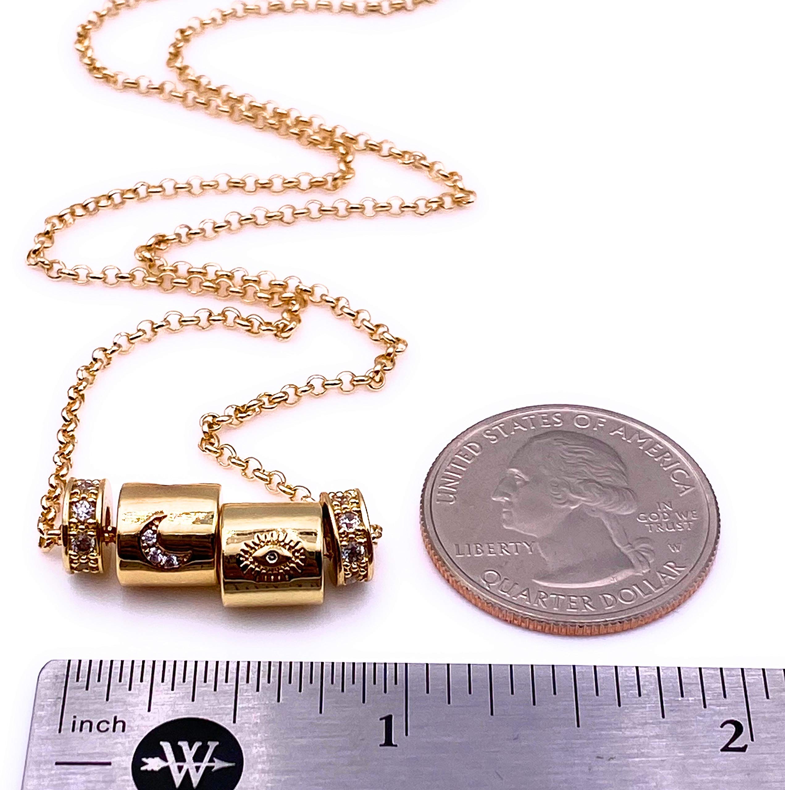 LESLIE BOULES Gold Evil Eye & Half Moon Necklace for Women Charm 18K Plated Chain