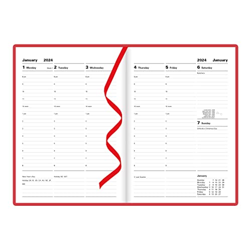 Letts of London Milano Weekly Planner, 12 Months, January to December, 2024, Appointments, A5 Size, 8.25" x 5.875", Red (CTO3XURD-24)