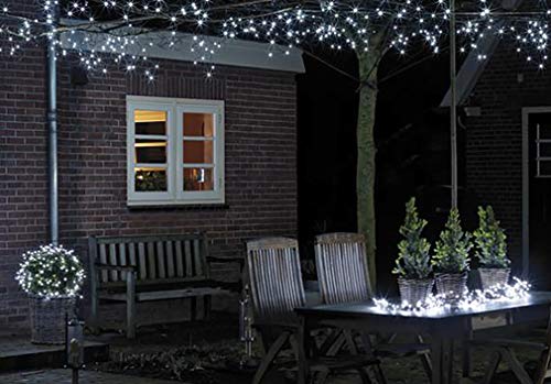 Lumineo 192 LED Cool White Battery-Operated Christmas Lights Set, Transparent Wire 47 Feet