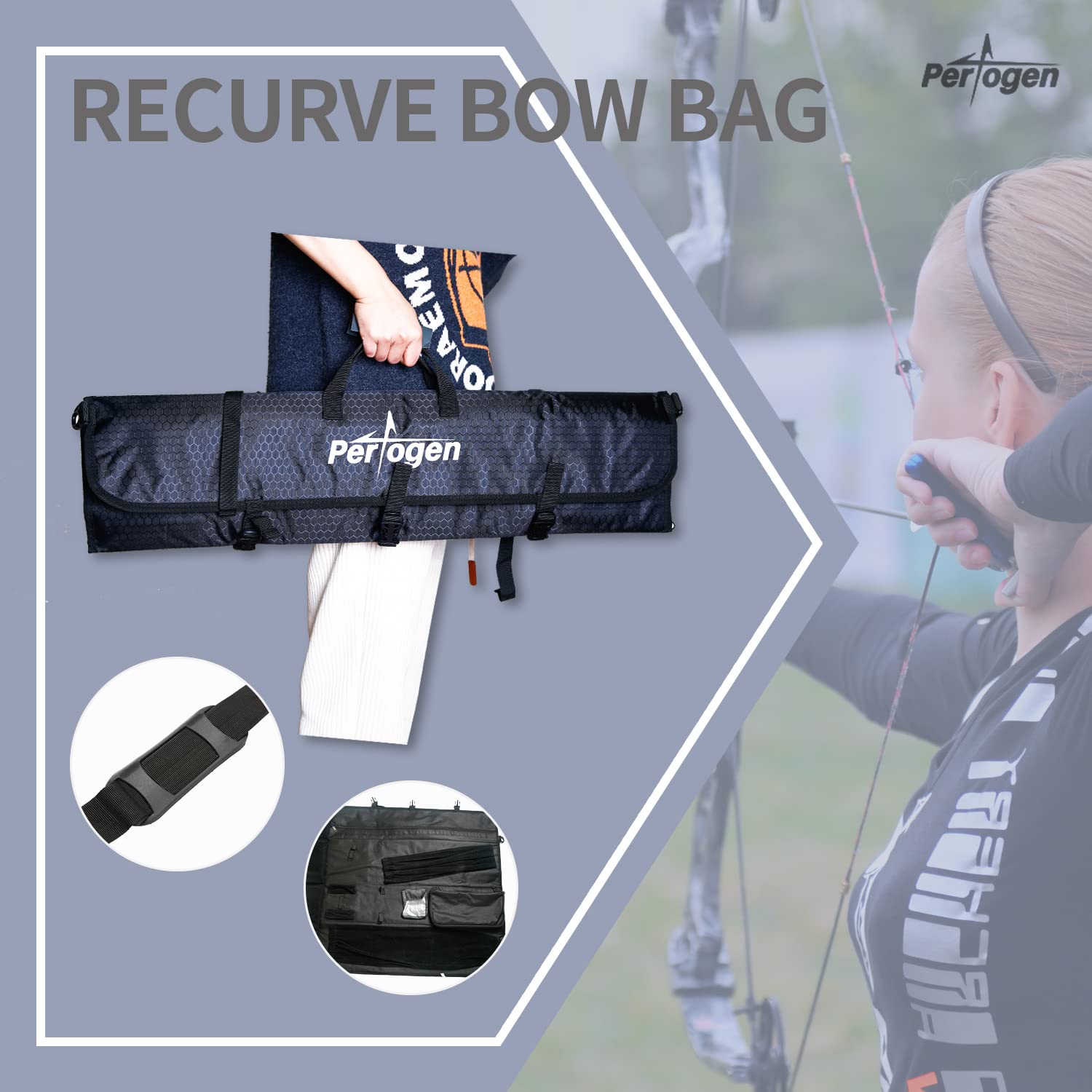 Perogen Archery Rolled-Up Takedown Recurve Bow Cases Soft Bow Bag with Arrow Tube Holder
