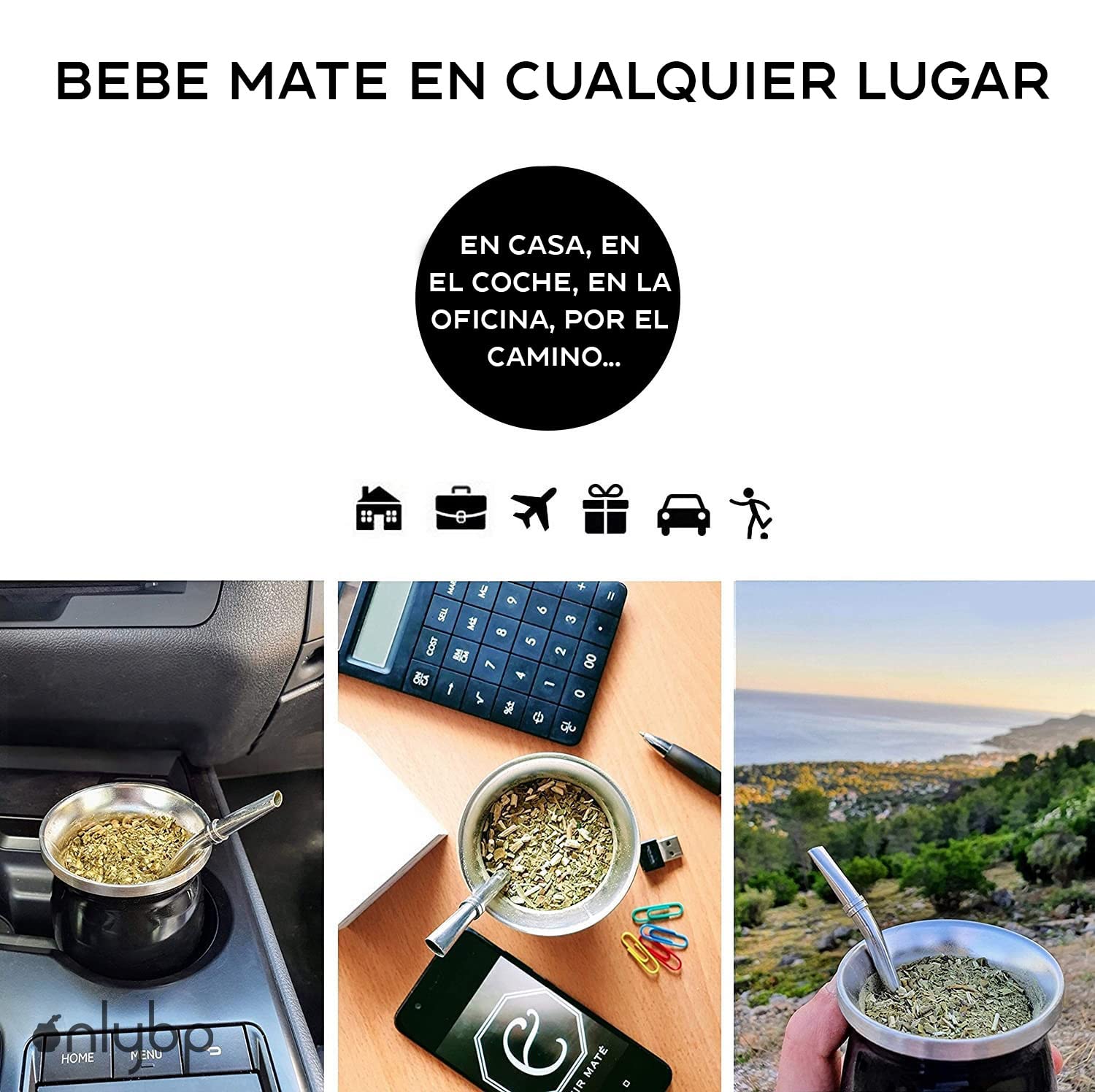 OnlyBP® Argentinian Yerba Mate Set - Includes Yerba Mate Cup, Thermos, 2 Bombillas and Cleaning Brush - Premium Quality 304 Stainless Steel - Double-Walled