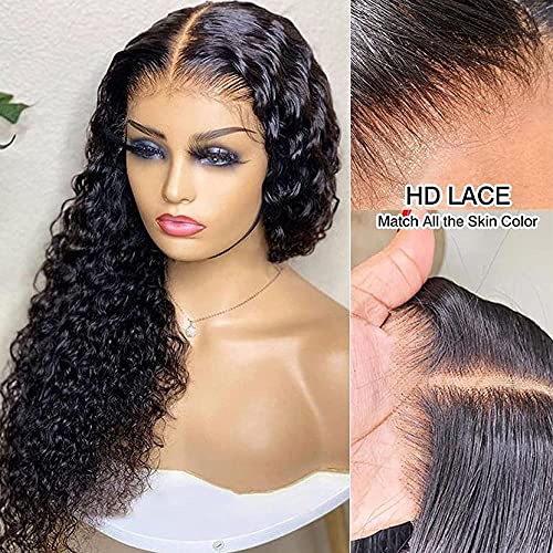 Loose Deep Wave Frontal Wig Human Hair Deep Parting 13x6 Lace Front Wig Glueless Remy Peruvian PrePlucked And Bleached Knots（22 Inch)