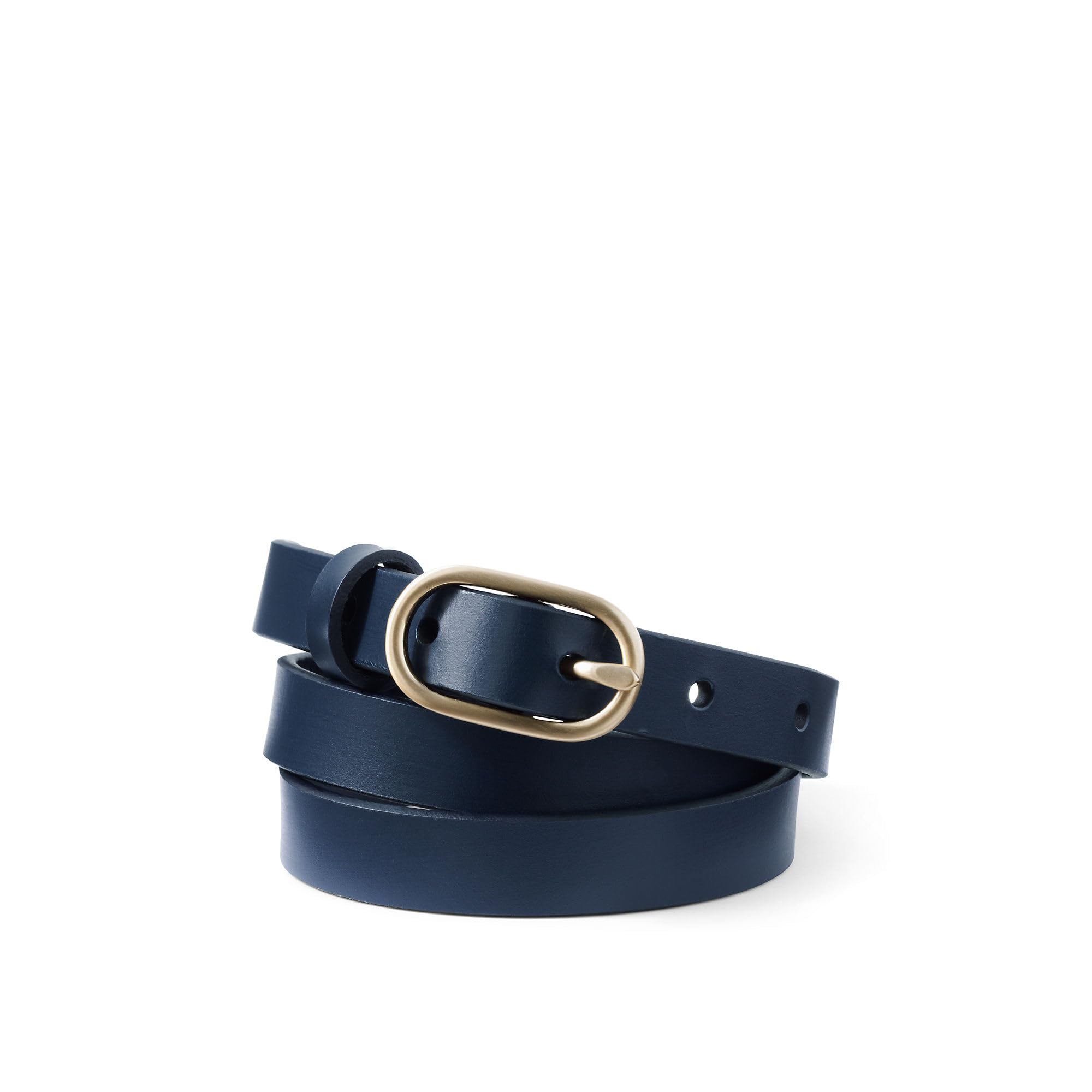 Lands' End Women s Skinny Leather Belt Deep Sea Navy