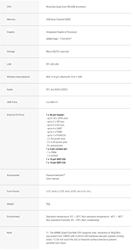 Tinker board RK3288 SoC 1.8GHz Quad Core CPU Single Board Computer Onboard ARM Mali-T764 GPU 2GB RAM DDR3 Motherboard with BT Wifi HDMI USB Ports for IOT Edge Computing Support Android Debian