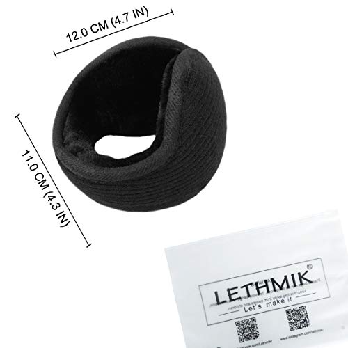LETHMIK Outdoor Foldable EarMuffs,Unisex Winter Packable Knit Warm Fleece Ear Warmers Cover Black