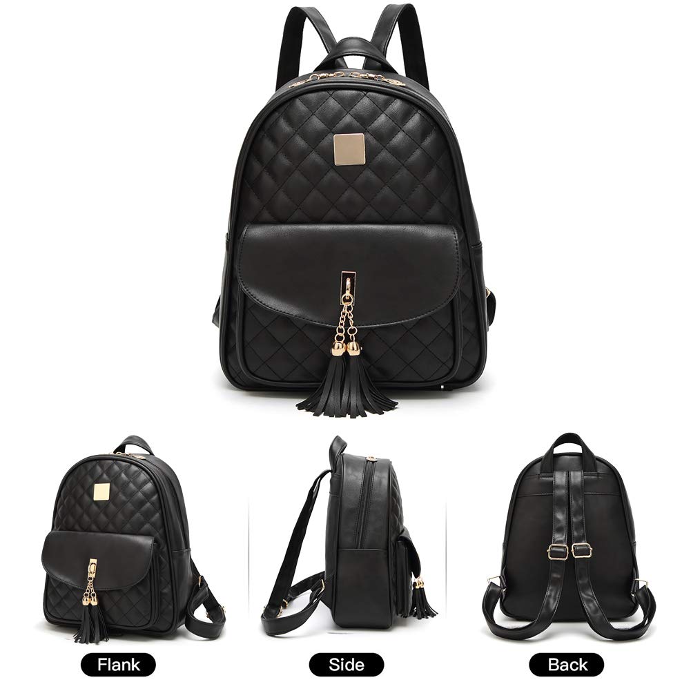 I IHAYNER Women's Simple Design Quilted Backpack Mini Backpack for Women 3 Pcs Leather Backpack Purse for Women Mini Backpack for Ladies Brown