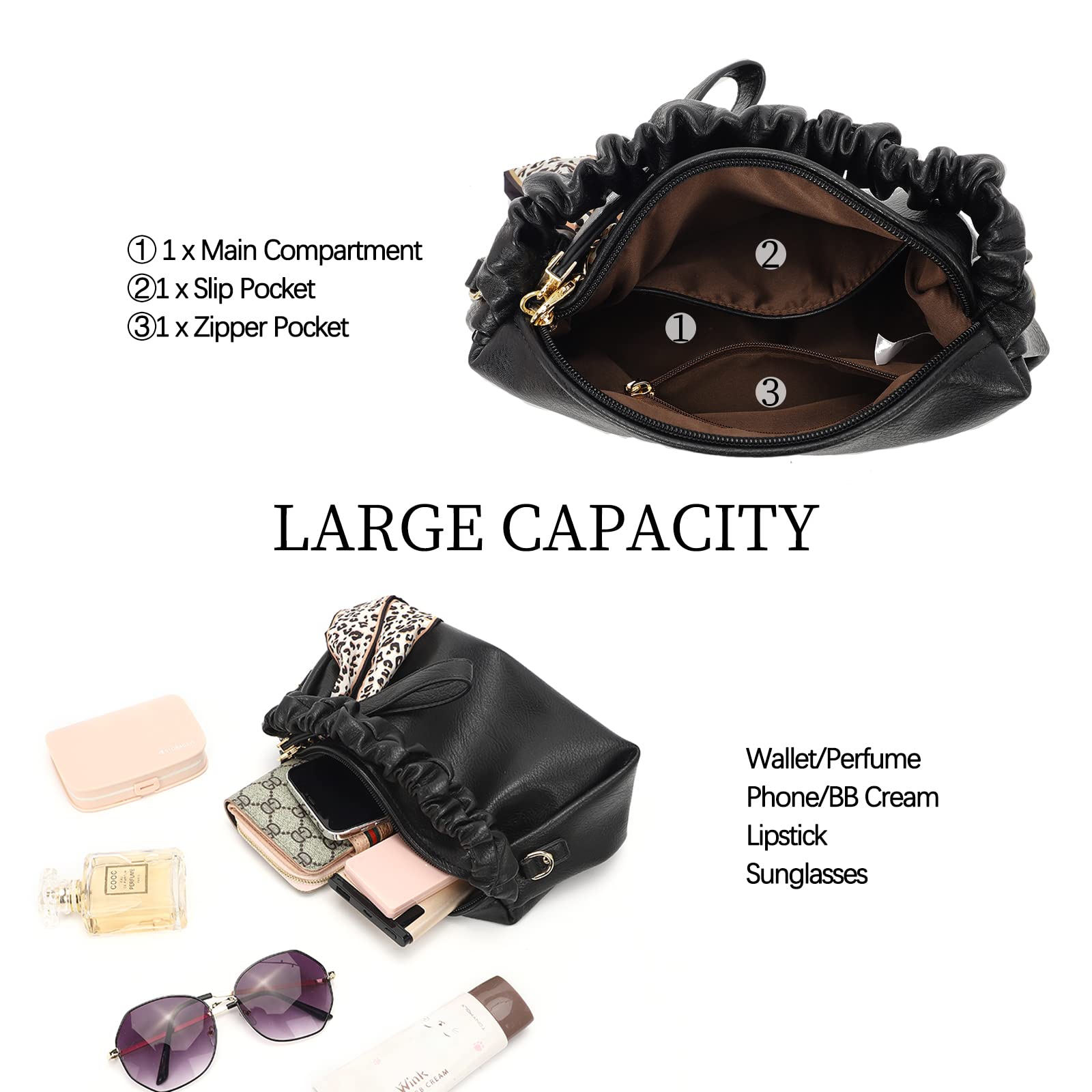 Small Crossbody Bag Purse for Women PU Leather Top Handbag Shoulder Bags and Purses Trendy (Black)