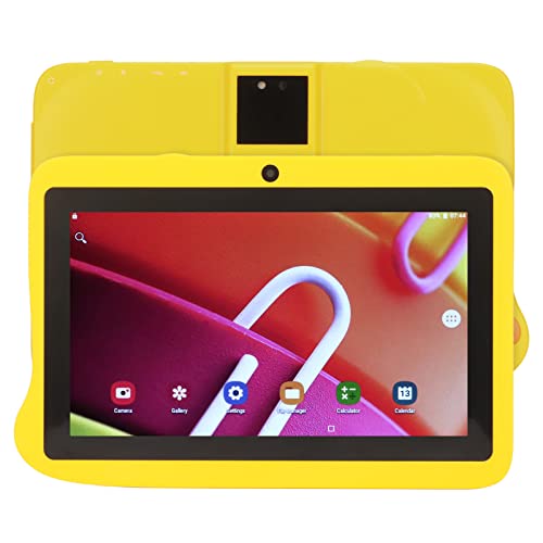 VINGVO HD Tablet, Octa Core Processor 100-240V Kids Tablet 2.4G 5G Dual Band with Stand for Android 10 for Study (Yellow)