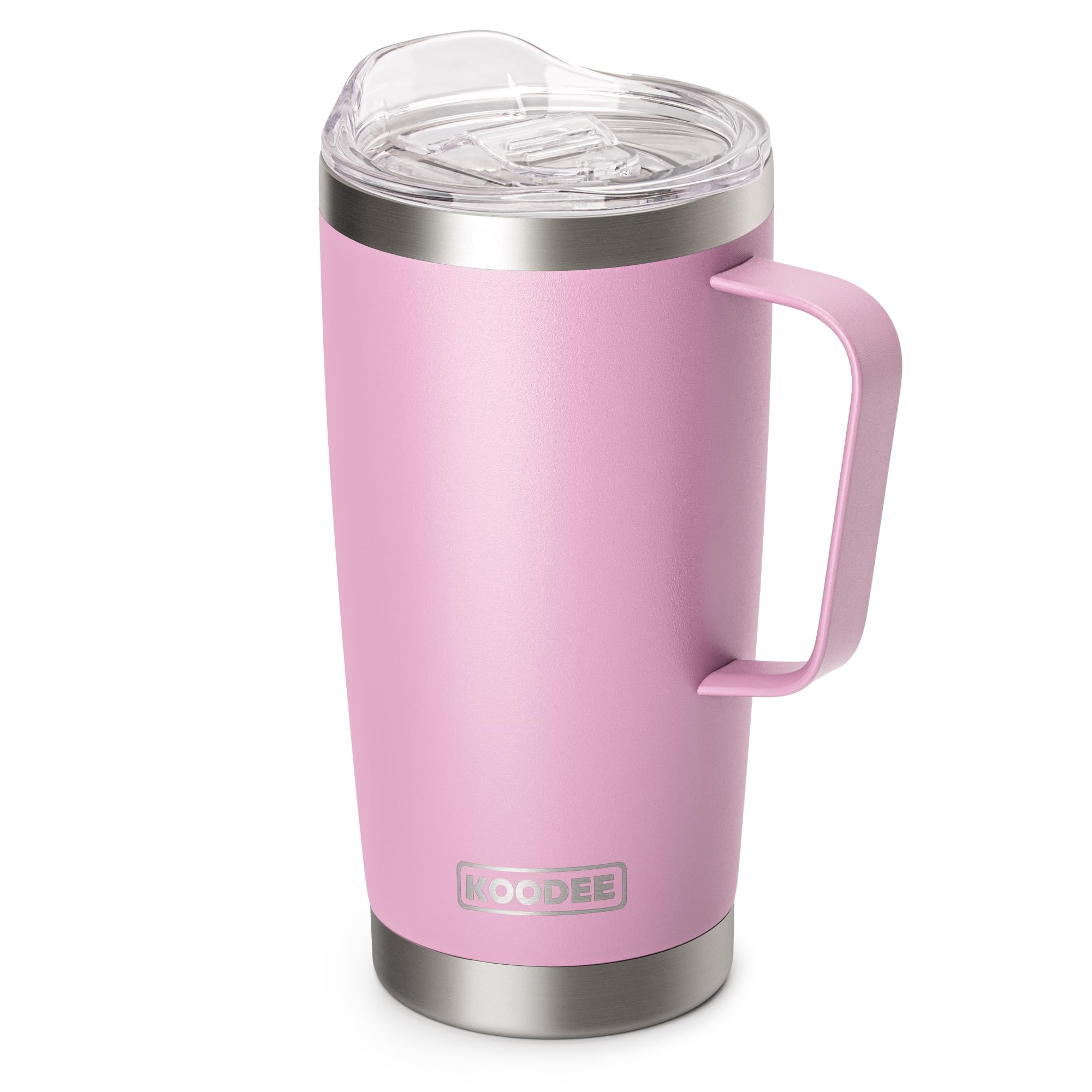 koodee 20 oz Insulated Coffee Mug with Lid and Handle, Stainless Steel Double Wall Vacuum Camping Mug Travel Coffee Tumbler (Purple Pink)