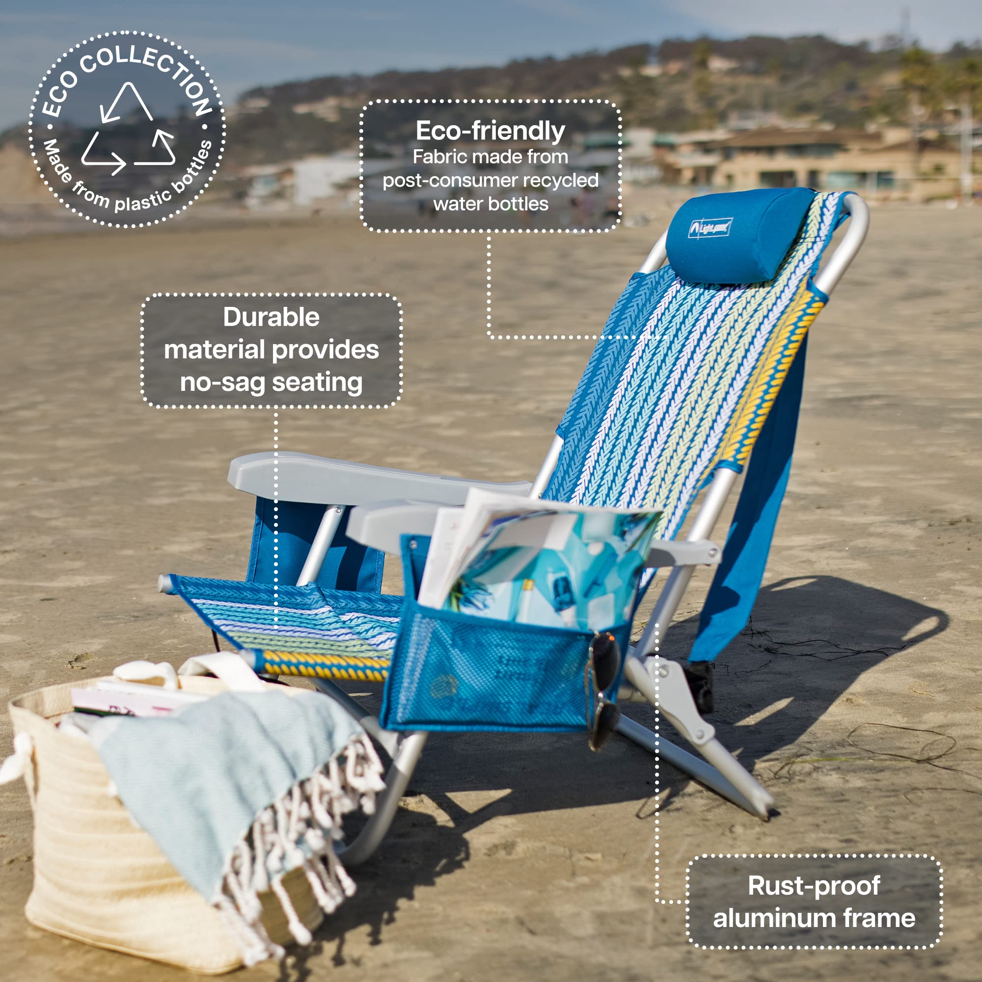 Lightspeed Outdoors ECO Ultimate Backpack Beach Chair, Portable Seating, Deep Tropics