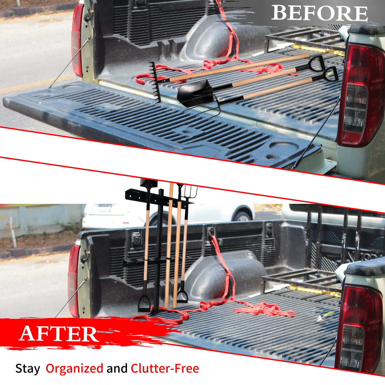 Trailer Racks for Lawn Equipment, Trailer Tool Rack Shovel Holder for Shovels, Rakes, Hoes, Landscape Hand Tool Rack for Open Trailers, Lawncare Trailer Accessories, with 6 Tool Holes&Rubber Grommets