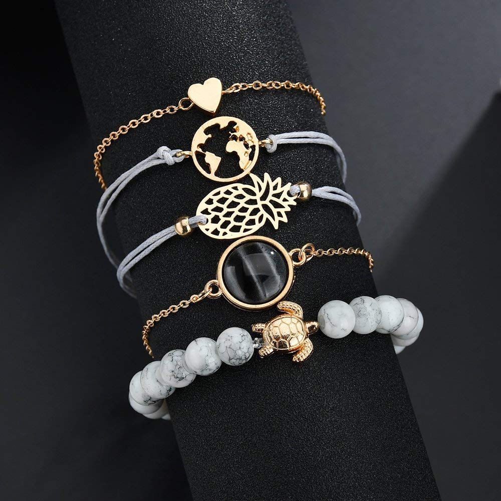 krun Beaded Bracelets for Women - Adjustable Charm Pendent Stack Bracelets Set for Women Girl Friendship Gift Bracelet Links