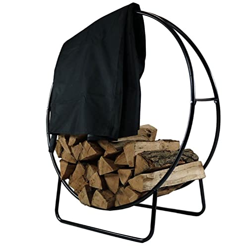Sunnydaze Outdoor Firewood Log Hoop and Cover Set - Powder-Coated Steel Rack and PVC Cover - Black - 40-Inch